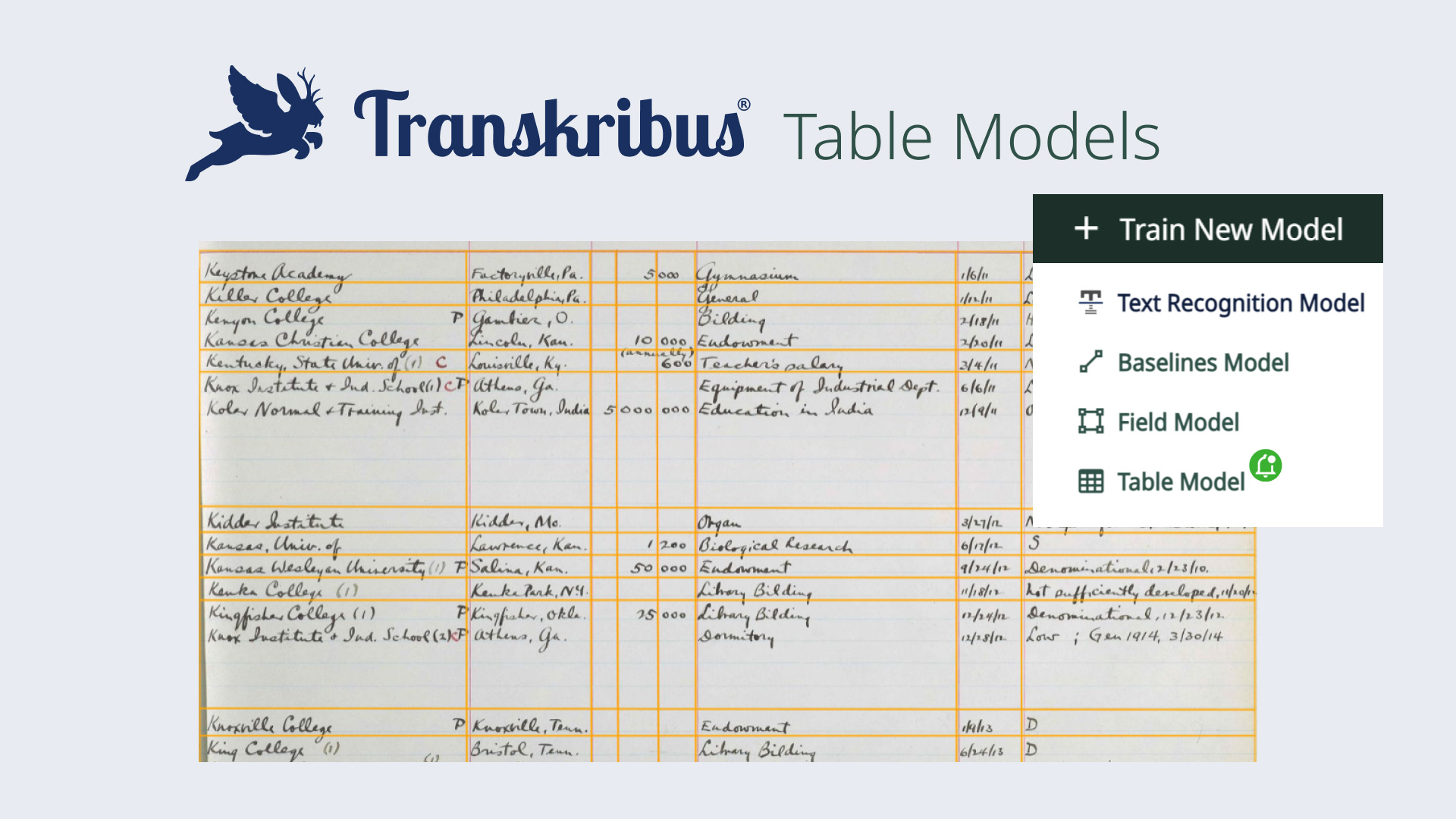 Introducing Table Models - Trainable Layout AI in Transkribus - READ-COOP